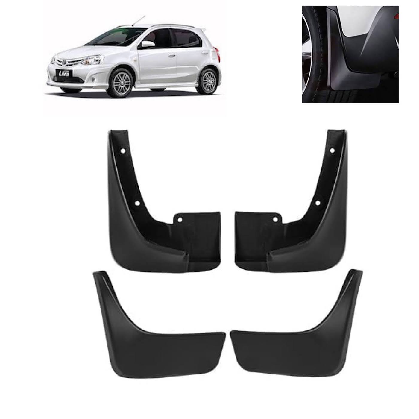 Premium Quality Non Breakable Plastic Car Mud Flaps for Etios Liva Type 2 Set of 4 for Toyota Etios Liva Parts Big Boss
